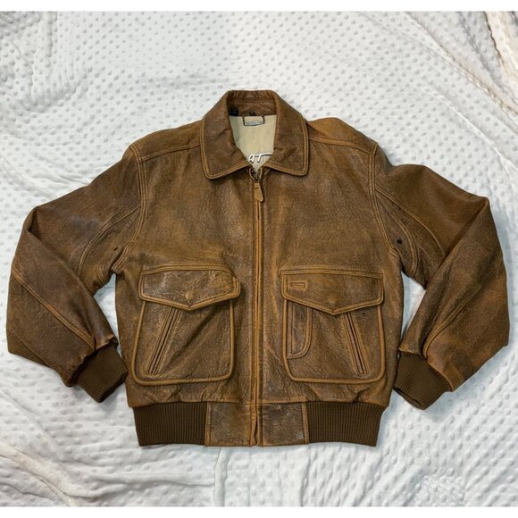 Members Only | Jackets & Coats | Vtg Members Only 9s Brown Distressed Leather Bomber Flight ...